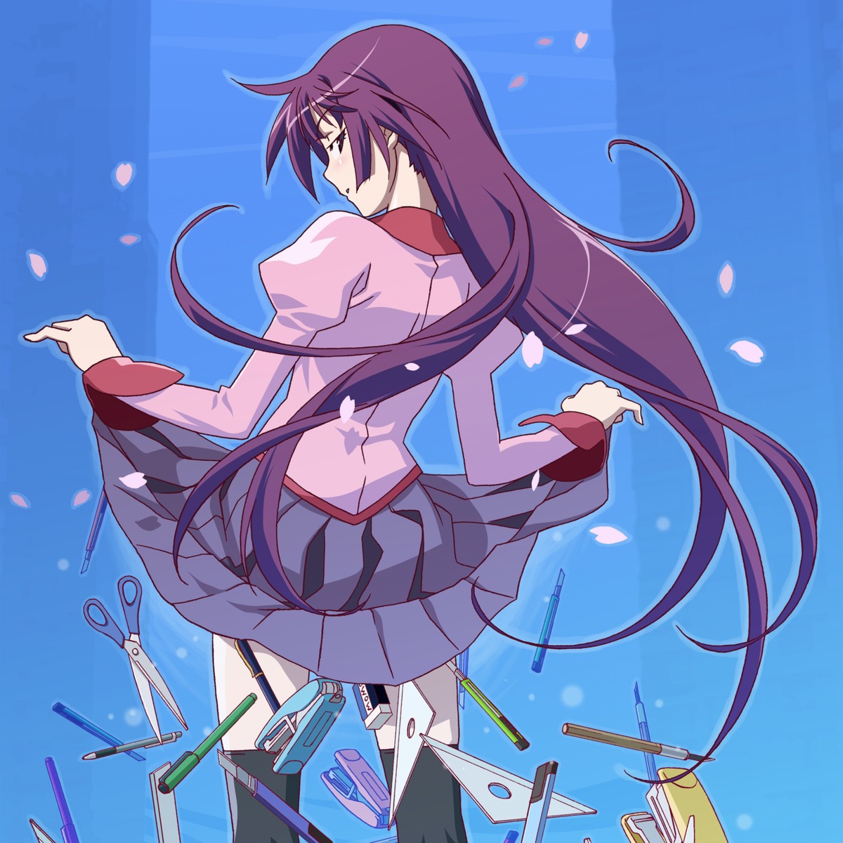 bakemonogatari monogatari (series) senjougahara hitagi disc cover seifuku skirt lift tagme ...